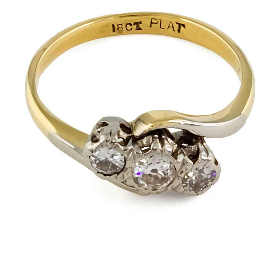 Second Hand 18ct Gold & Platinum Diamond 3 Stone Ring Size L