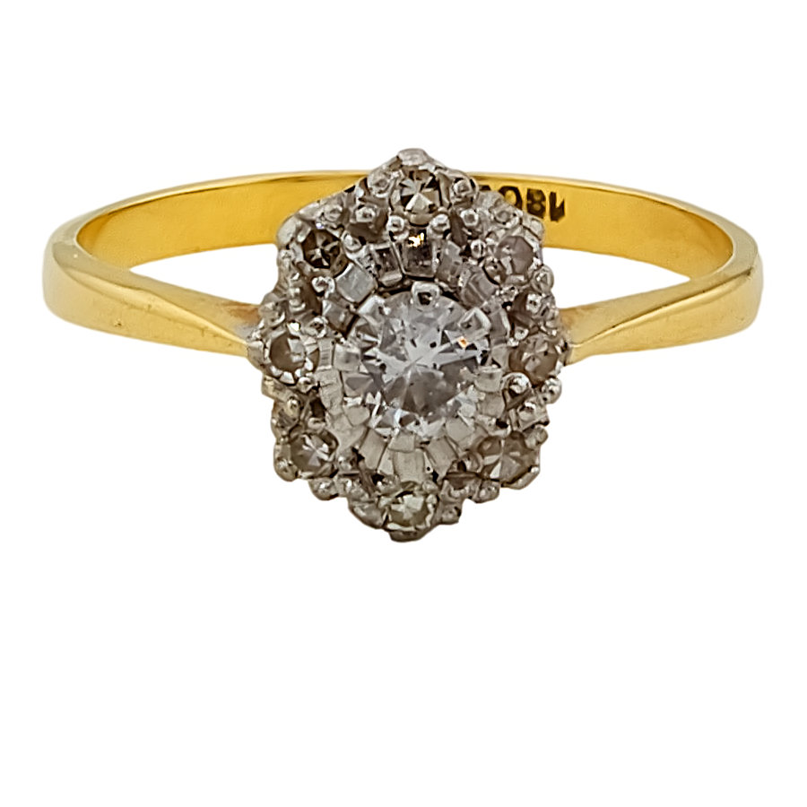Second Hand 18ct Gold & Platinum Diamond Cluster Ring Size P