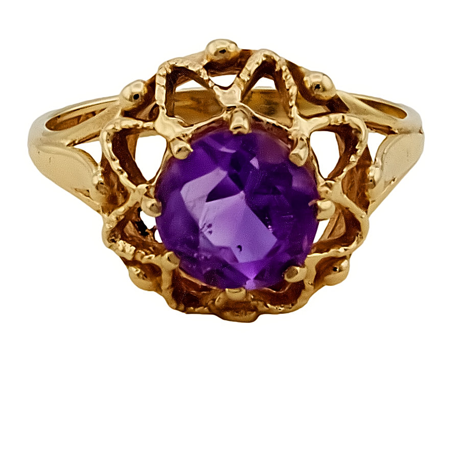 9ct Gold Amethyst Claw Set Ring size L