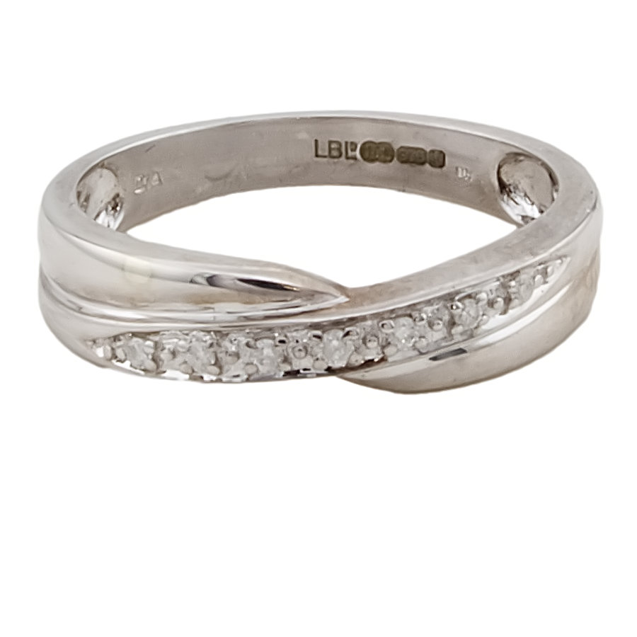 Second hand 9ct White Gold Diamond Crossover Ring size O