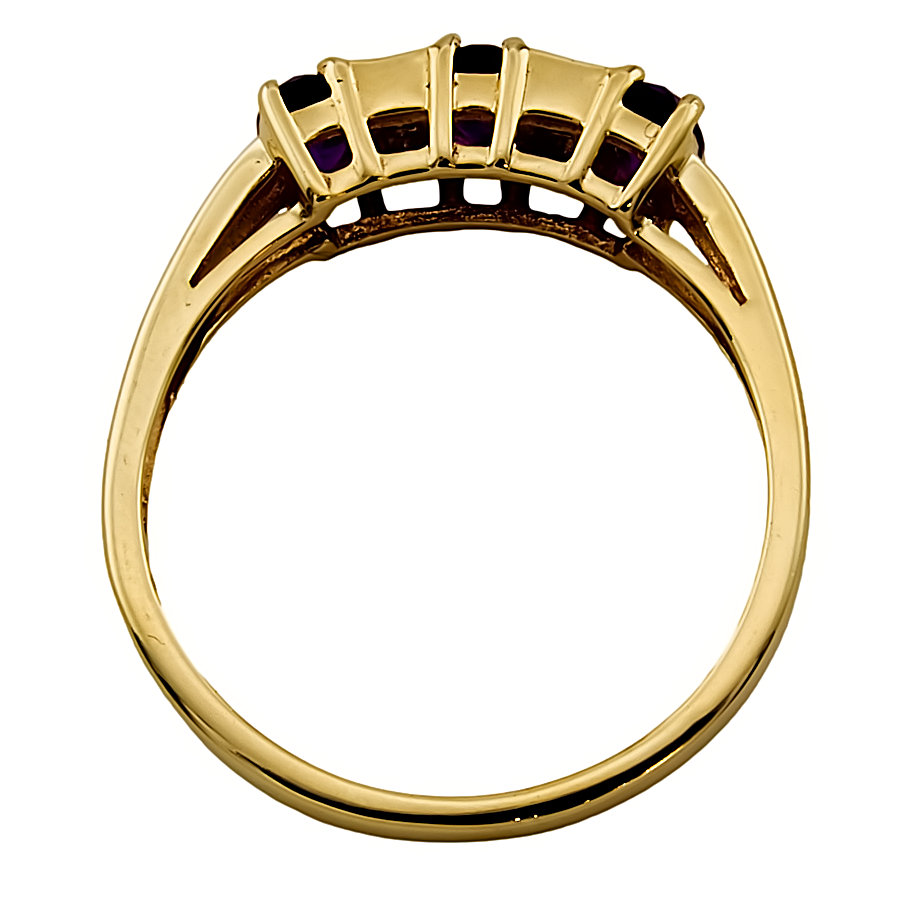 9ct Gold Amethyst / Diamond 3 Stone Ring size Q