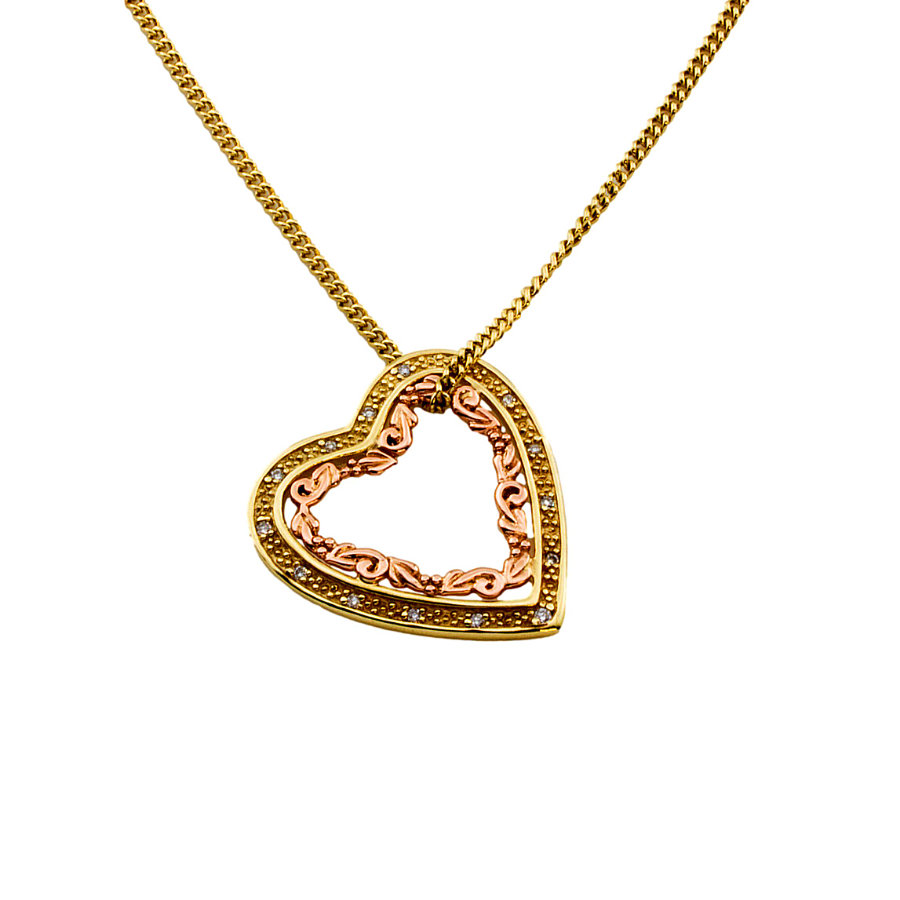 9ct Gold 2-Tone Clogau Heart Pendant with Chain