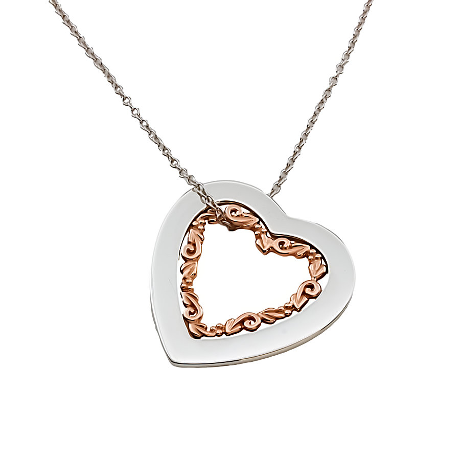 Second hand Silver & 9ct Gold Clogau Heart Pendant with Chain
