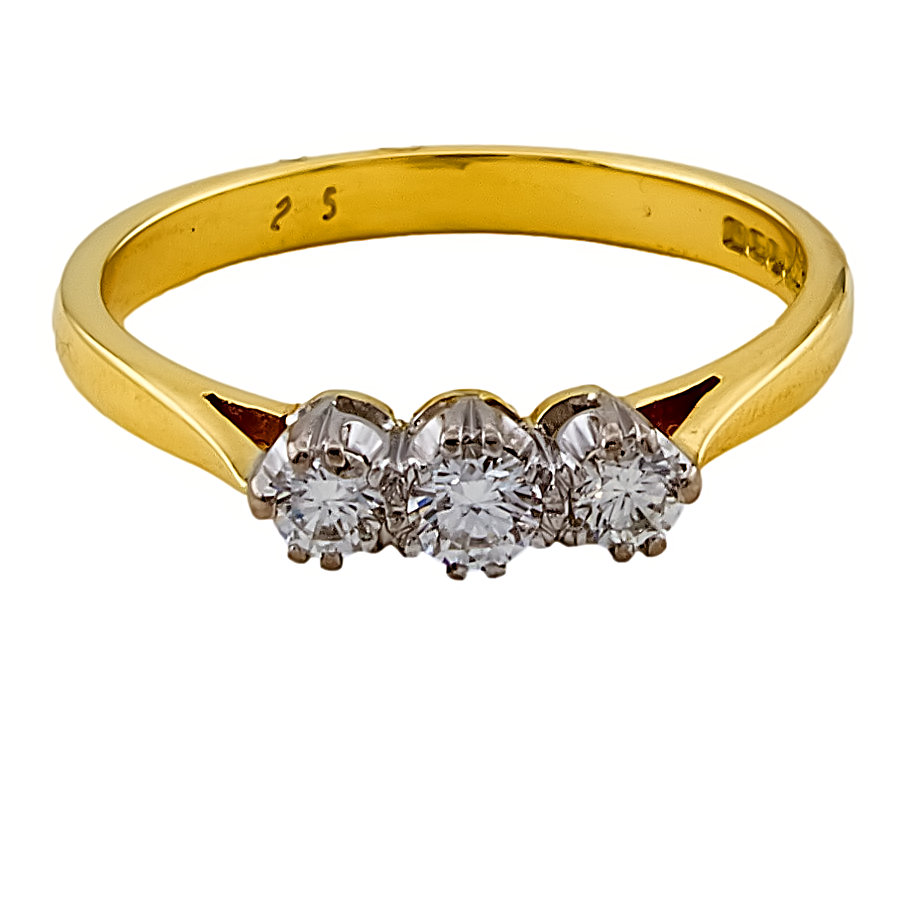 Second hand 18ct Gold Diamond 0.20cts 3 Stone Ring size L