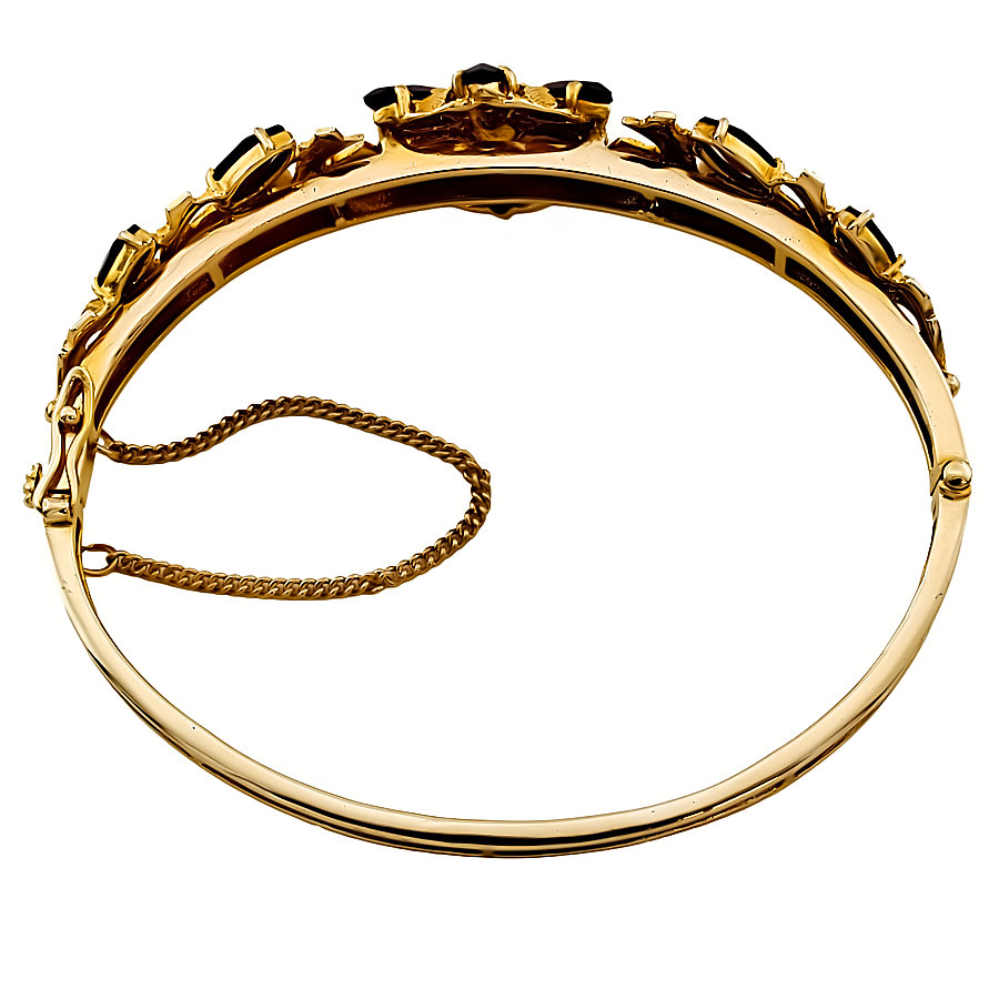 9ct Gold Garnet / Pearl Hinged Bangle